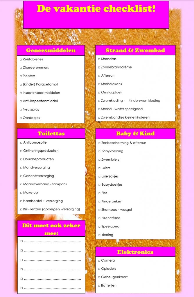 Vakantie checklist! Zo vergeet je niets in te pakken! - Meer Met Mama